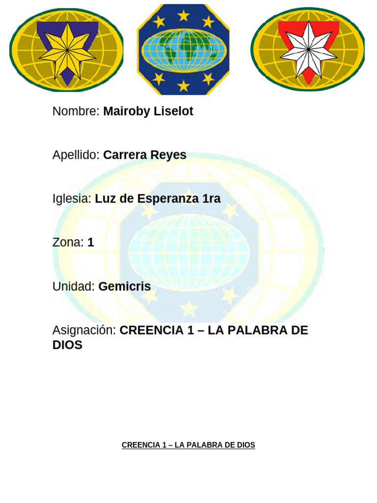 Tarea - Creencia 1 La Palabra de Dios | PDF