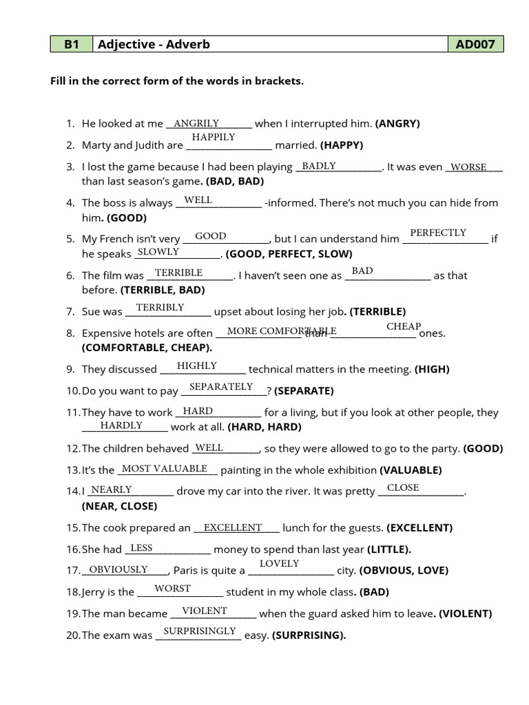 Ad007 Adjective Adverb Mixed Exercises | PDF