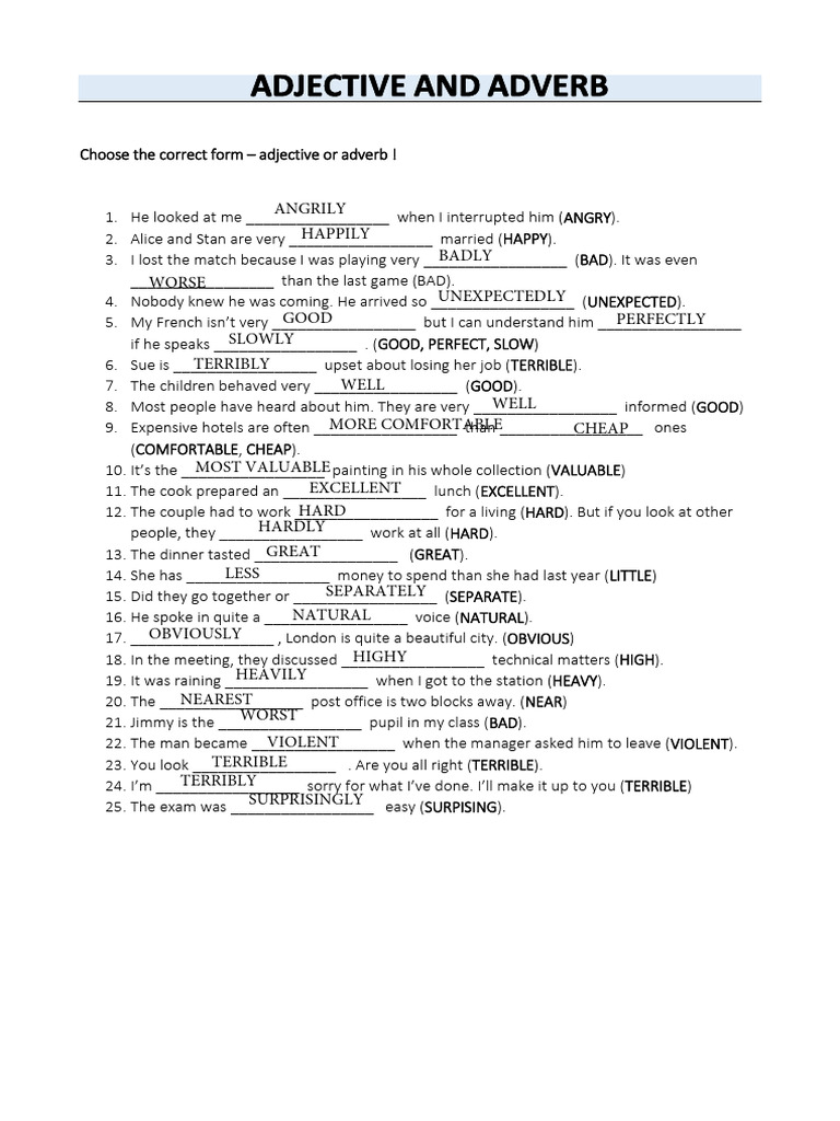 Ad011 Adjective Adverb | PDF