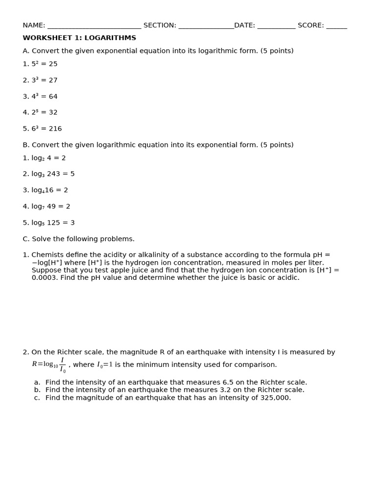 W1 Logarithms | PDF