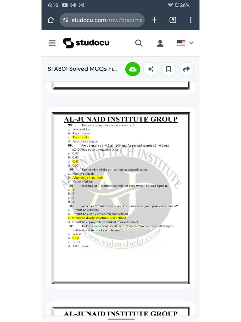 Important topics of sta301 | PDF
