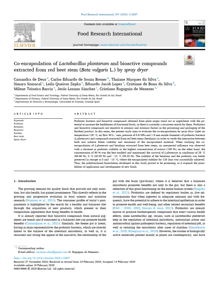 Co-Encapsulation of Lactobacillus Plantarum and Bioactive Compounds | PDF