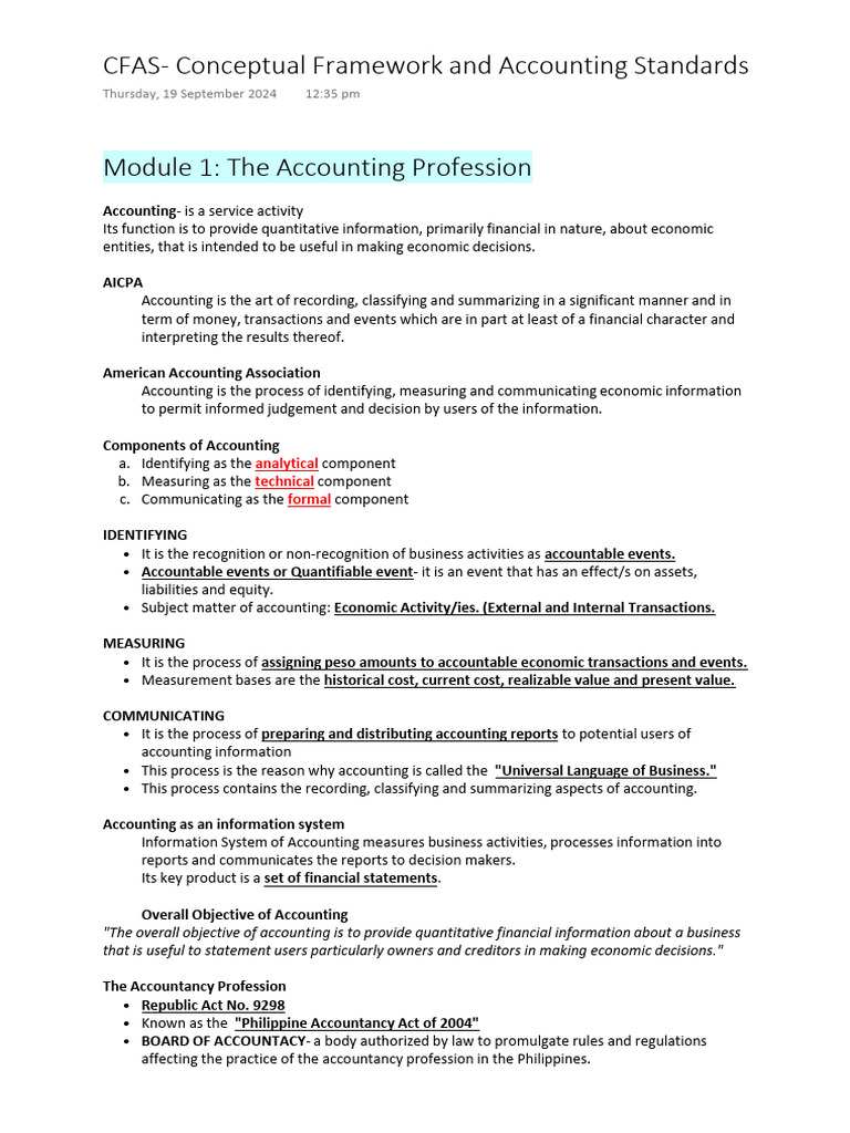 CFAS Conceptual Framework and Accounting Standards | PDF