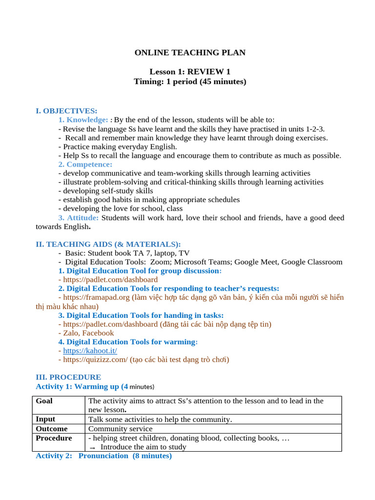 E7 - Review 1-Lesson 1 | PDF