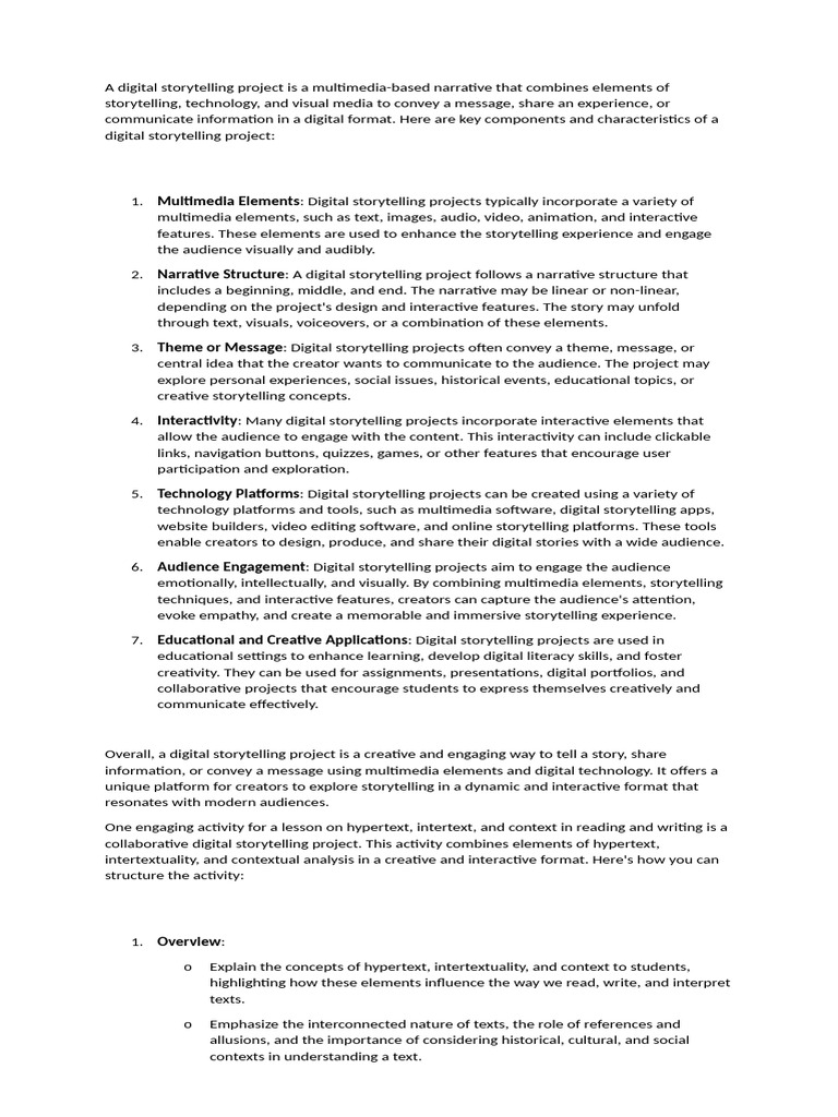 A Digital Storytelling Project Is A Multimedia | PDF
