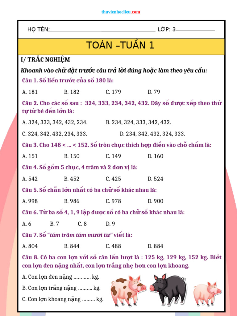 Toán -Tuần 1: I/ Tr C Nghi M | PDF