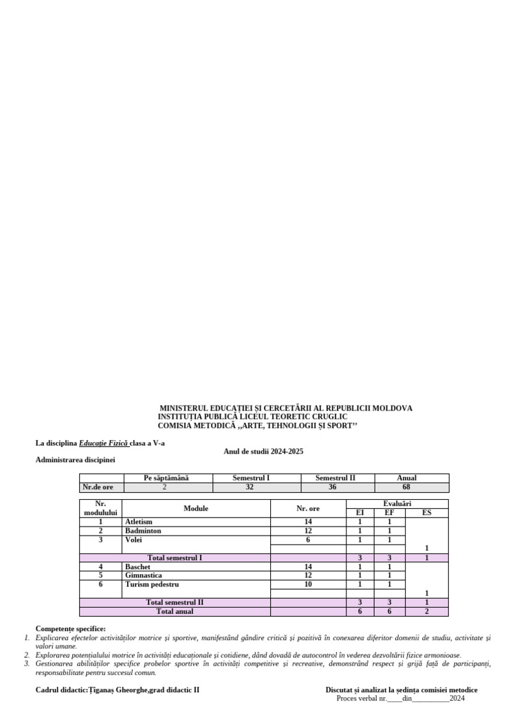 Proiect Didactic de Lunga Durata Clasa 5 GH | PDF