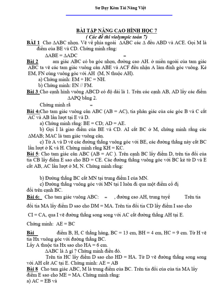 Toán Hình Nâng Cao L P 7 | PDF