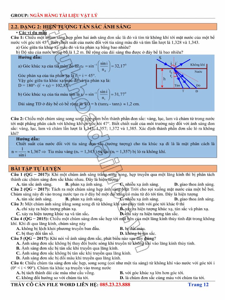 Hien Tuong Tan Sac Anh Sang Ly Thuyet Va Bai Tap | PDF