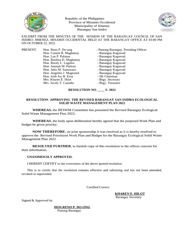 Res, Approving Beswm Plan Revised | PDF