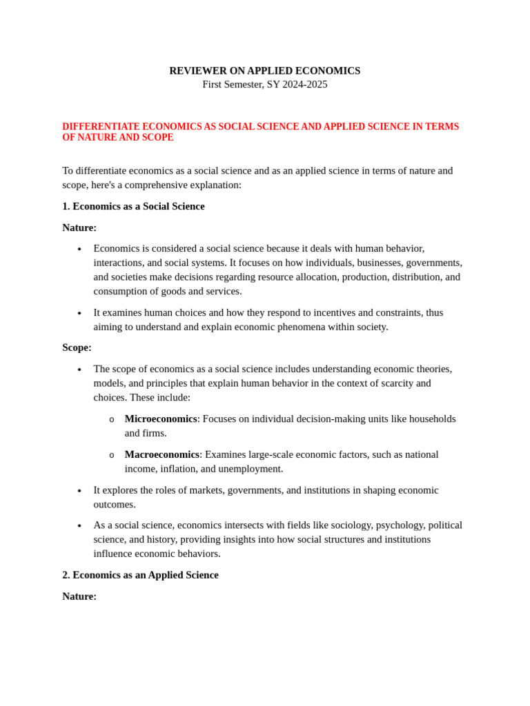 Reviewer On Applied Economics | PDF | Cost Of Living | Business