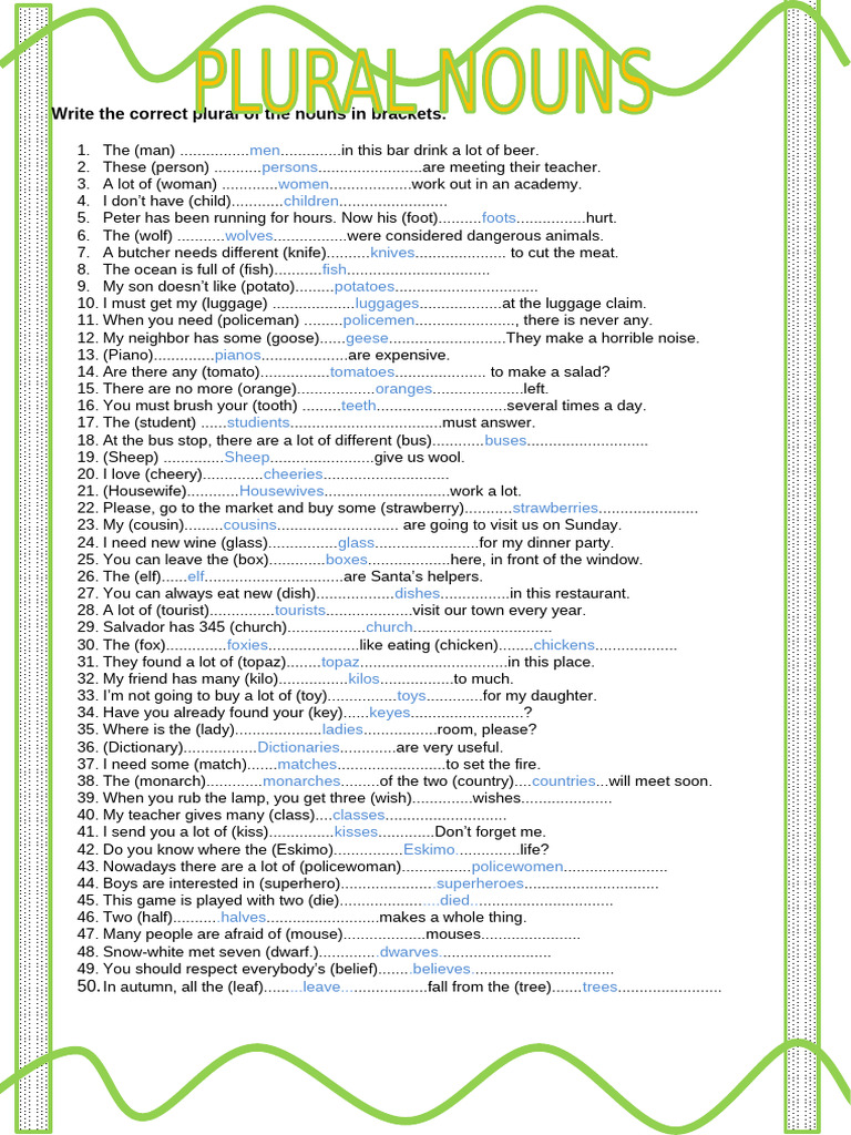 Plural Nouns Exercise JuditMuràCalamardo | PDF