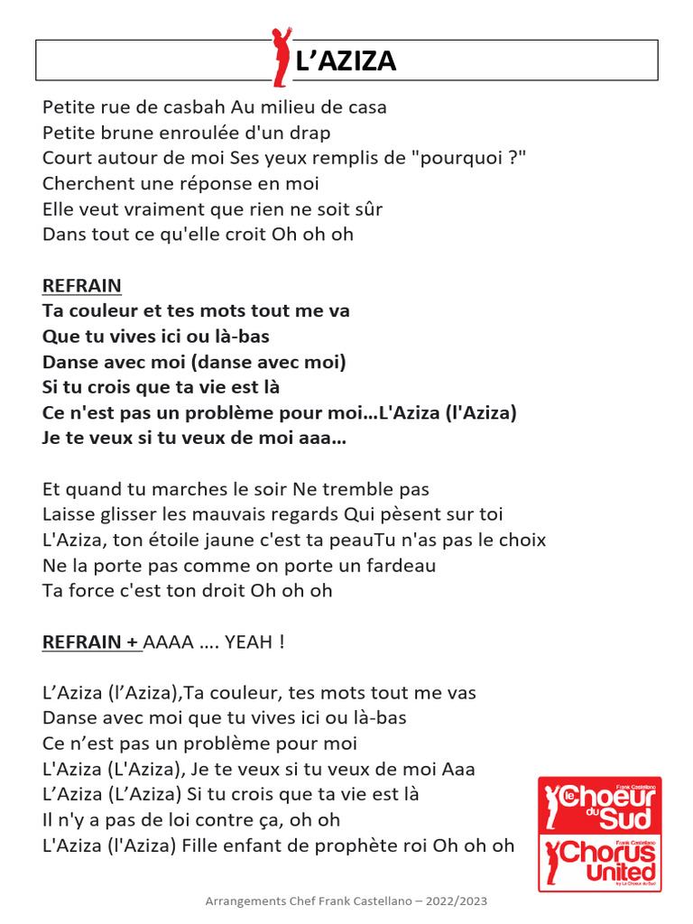 Paroles L'aziza - 2023 | PDF