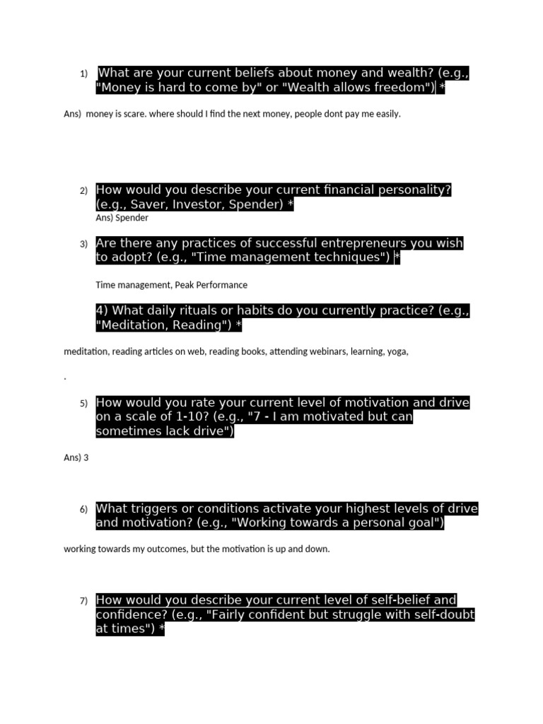 Swasthik Questionaire | PDF | Procrastination | Career & Growth