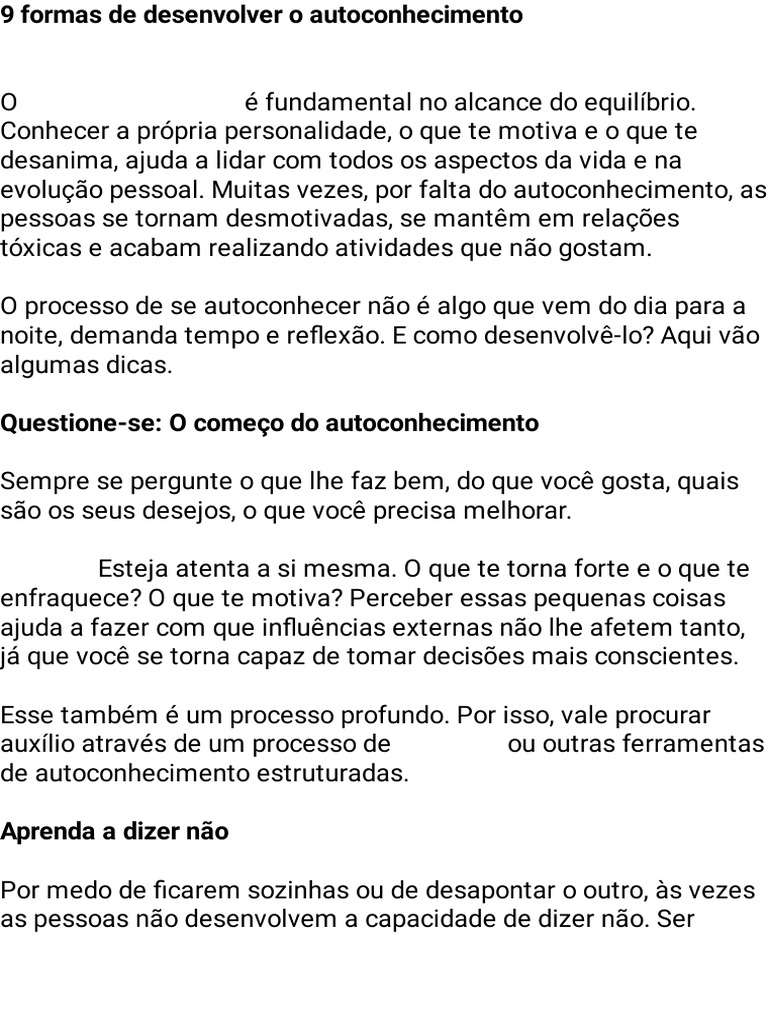 9 formas de autoconhecimento | PDF