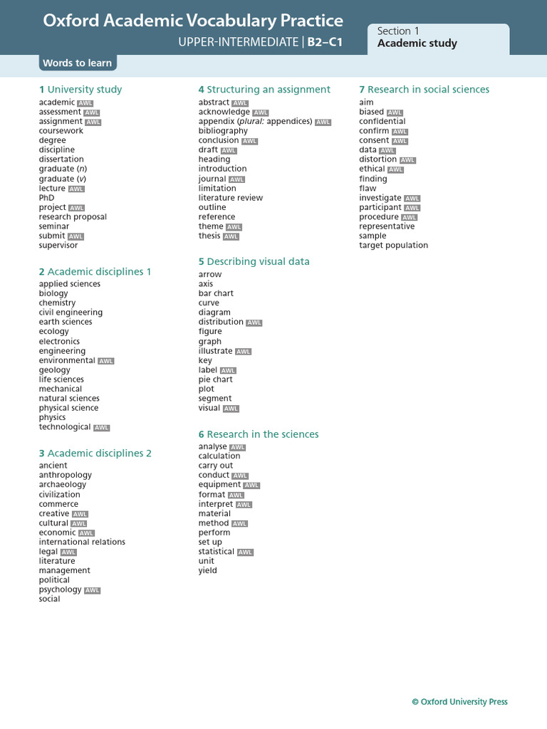 Oavp Upper-Int Section 1 Wordlist | PDF