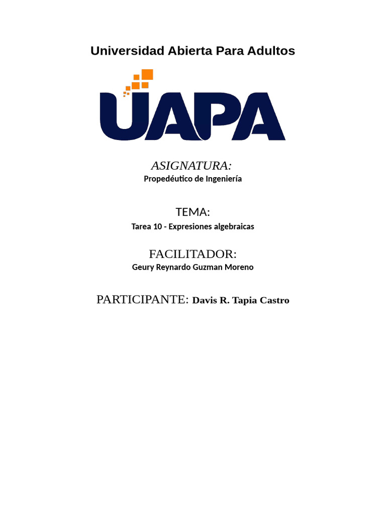 Tarea 10 Expresiones Algebraicas | PDF