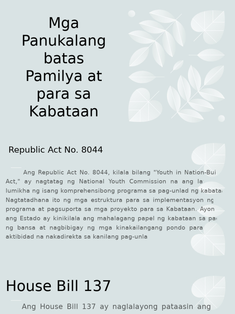 Mga Panukalang Batas Pamilya at para Sa Kabataan | PDF