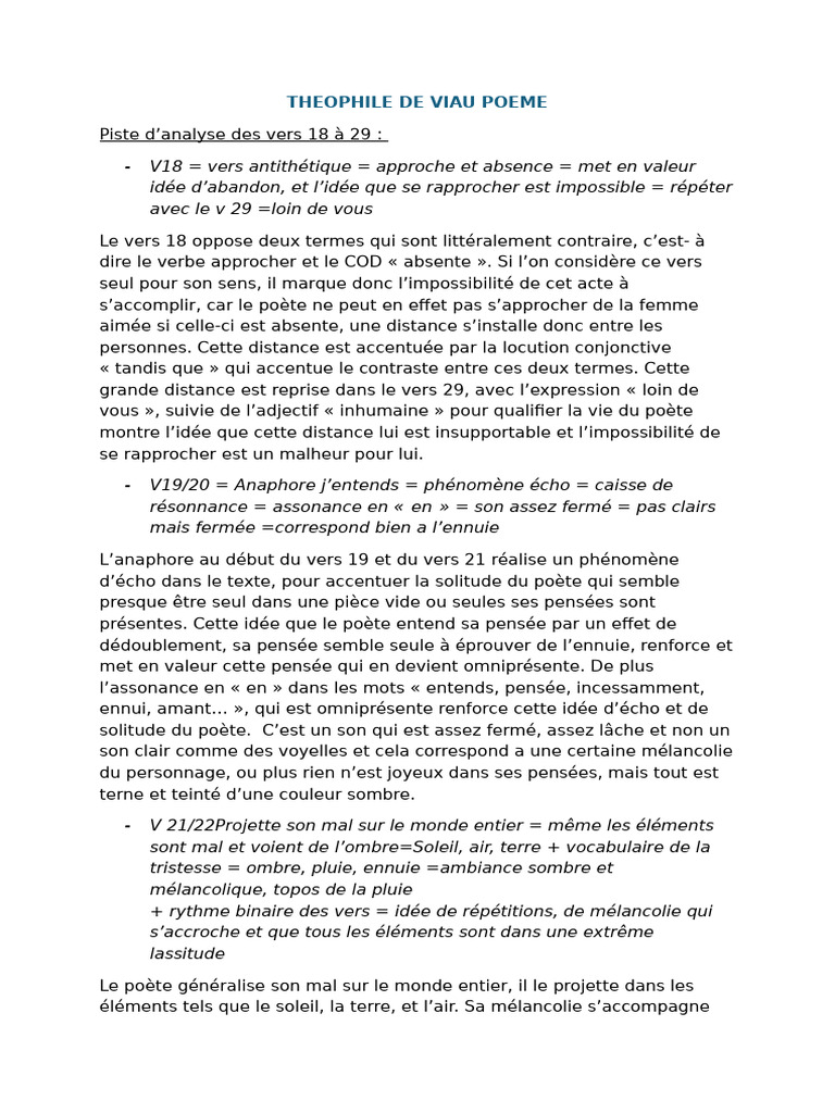 Poème Théophile de Viau Analyse | PDF