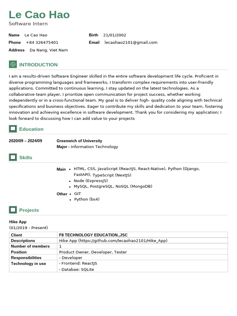 CV Nguyen Van A Fullstack Developer | PDF