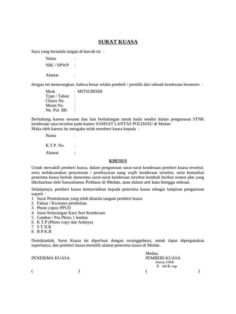 Form Surat Kuasa STNK | PDF