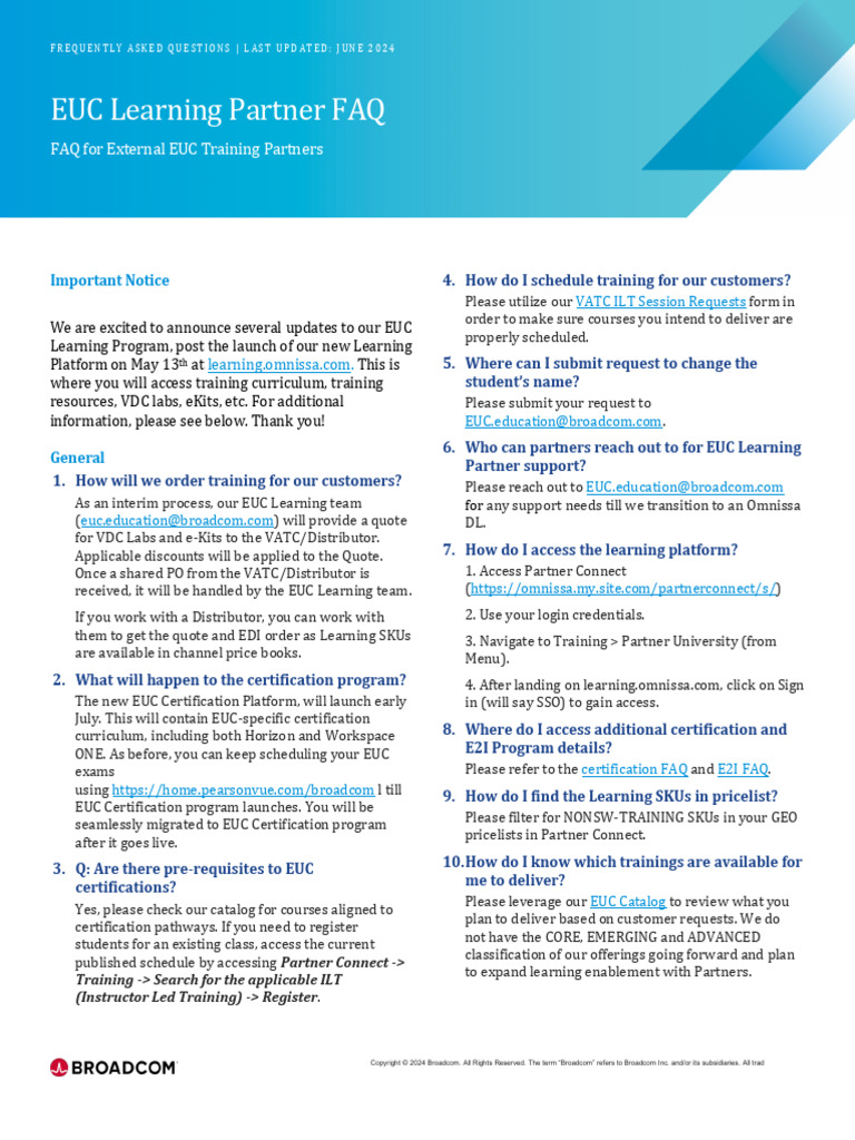 EUC L&E FAQ For Learning Partner VATC VERP Final Vjune 2024 | PDF