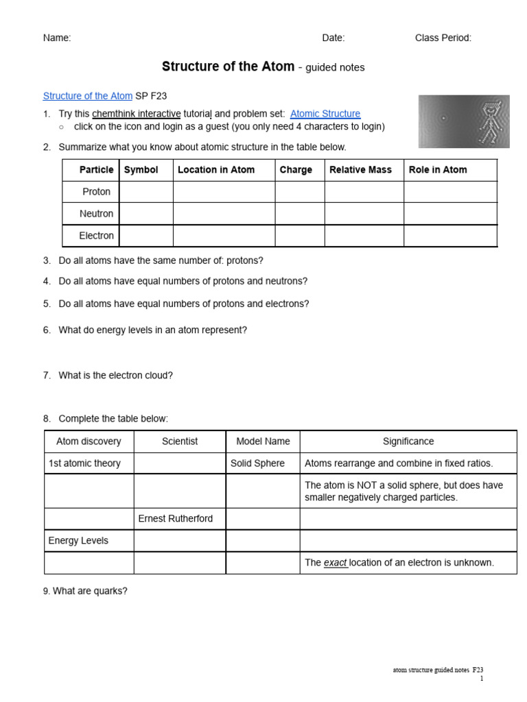 2b. Atomic Structure Guided Notes F23 | PDF