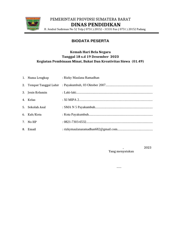 Biodata Peserta | PDF