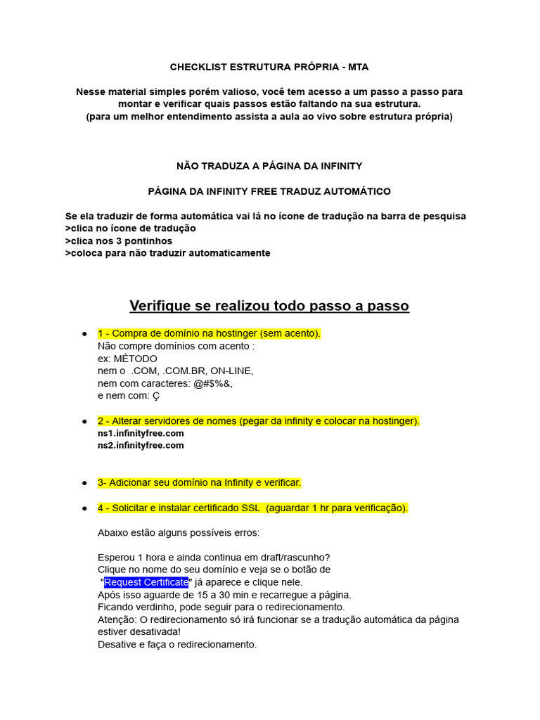 Checklist Estrutura Própria - Mta | PDF