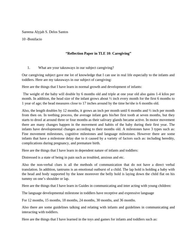 (Caregiving Reflection Paper) Delossantos - Sareena Alyjah S. - 10 ...