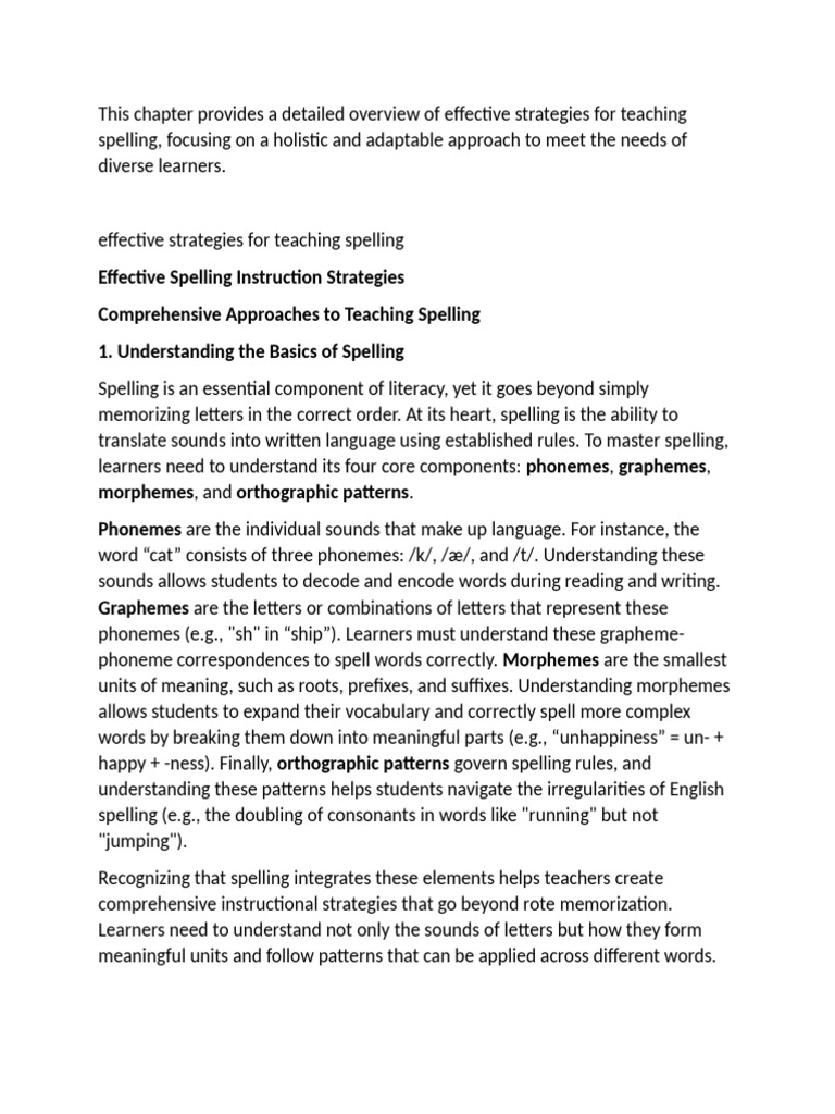 Effective Strategies for Teaching Spelling | PDF | Phonics | Language ...