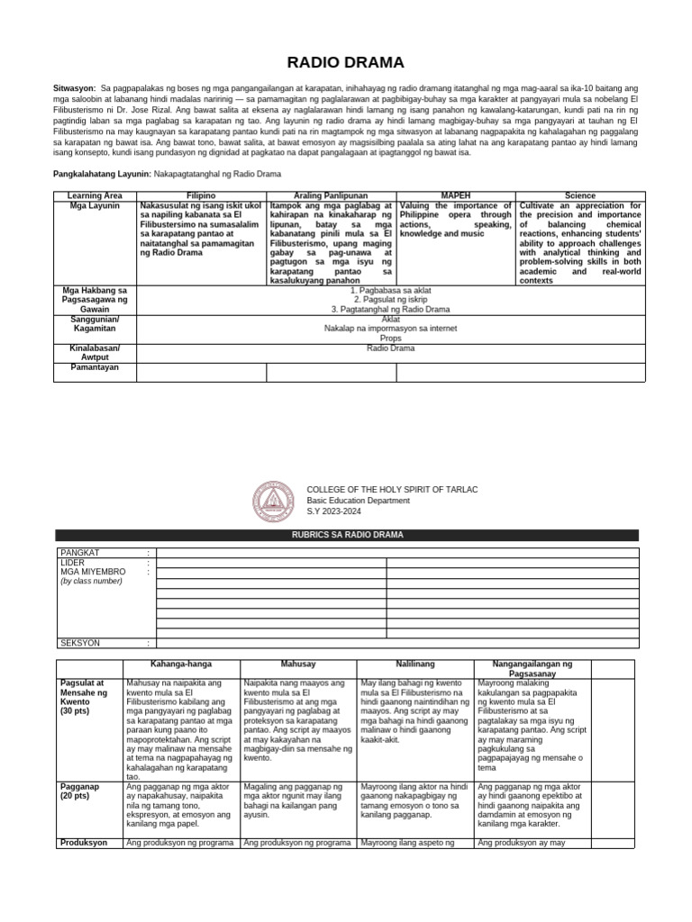 Q4 Rubrics Radio Drama | PDF