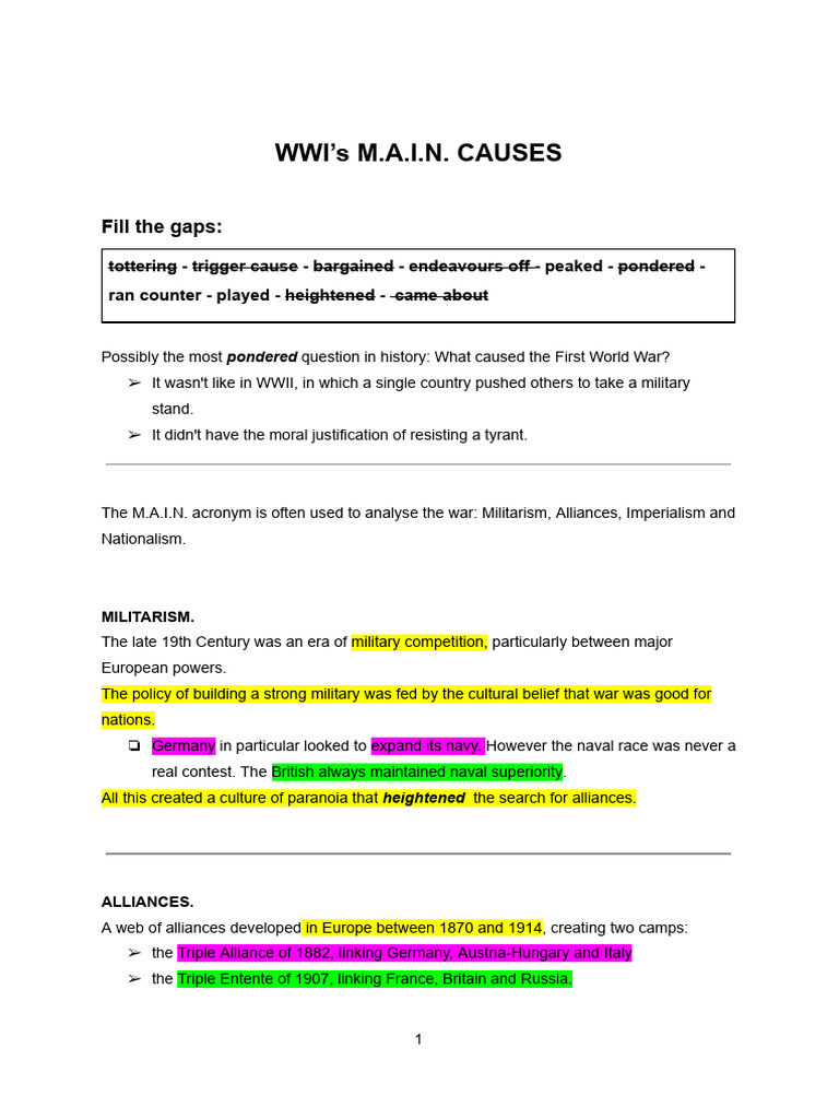 Causes of WWI | PDF | International Relations | Politics