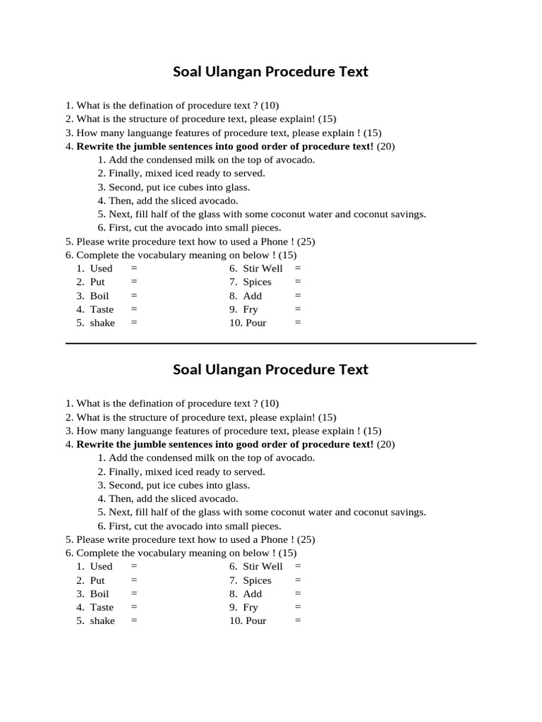 Soal Ulangan Procedure Text | PDF