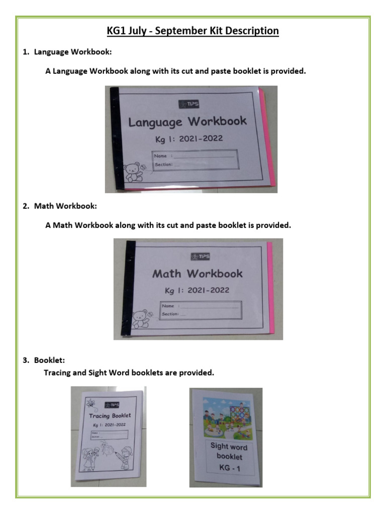 KG1 - July - September Kit Description | PDF