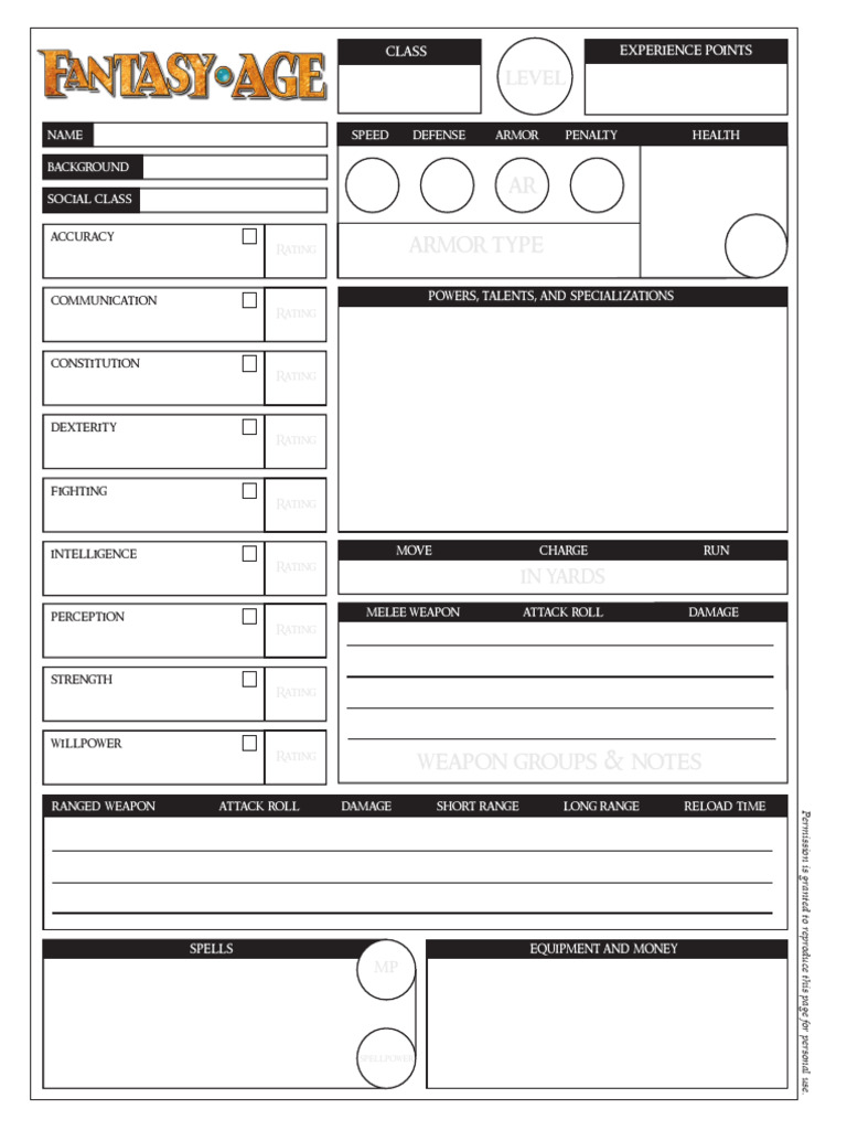 Fantasy AGE - Character Sheet | PDF