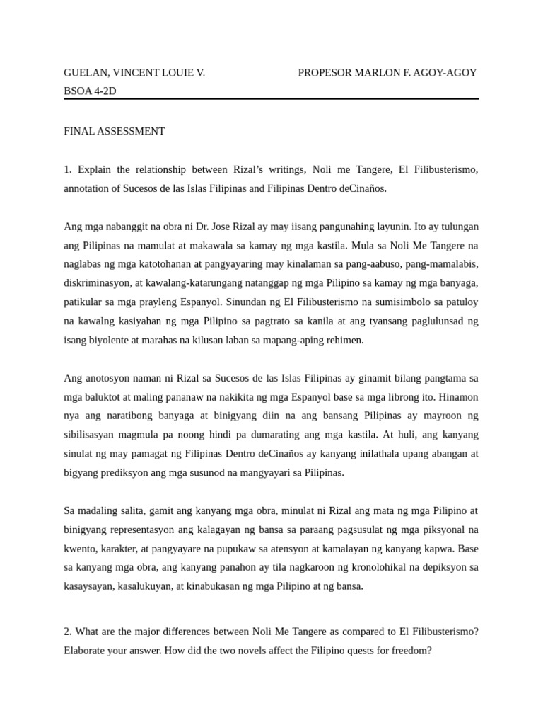 Final Assessments | PDF