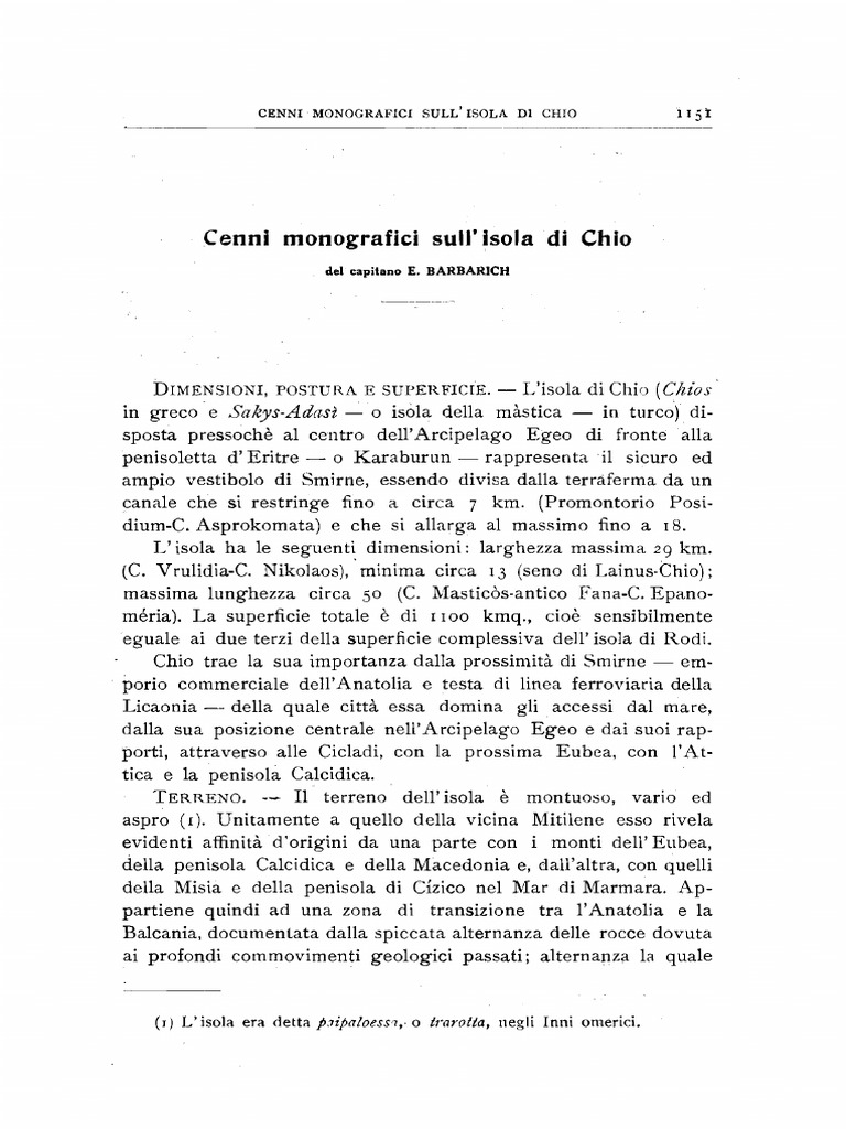 Cenni Monografici Sull'isola Di Chio: Chios. Sakys-Adasì | PDF