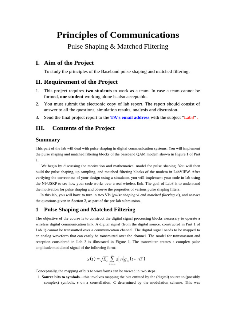 Pulse Shaping & Matched Filtering | PDF
