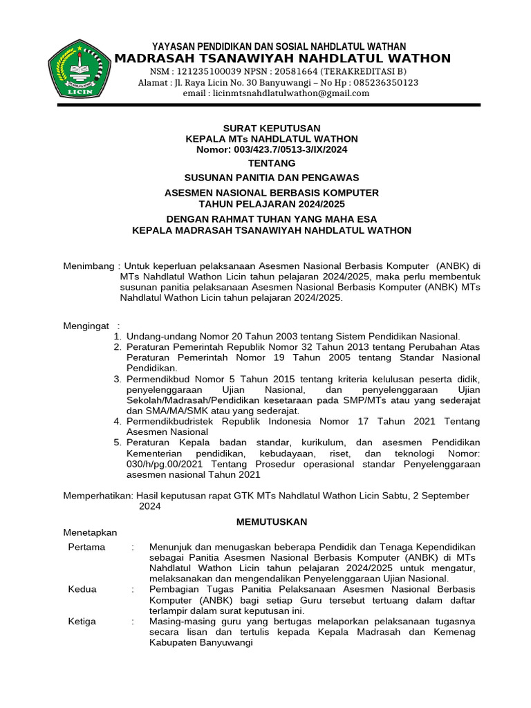 SK Panitia Anbk 2024 | PDF