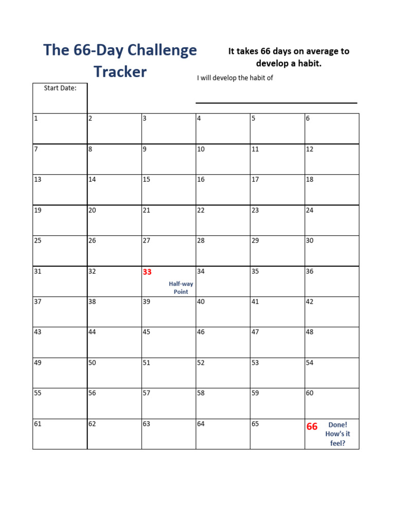 66 Day Challenge Tracker | PDF