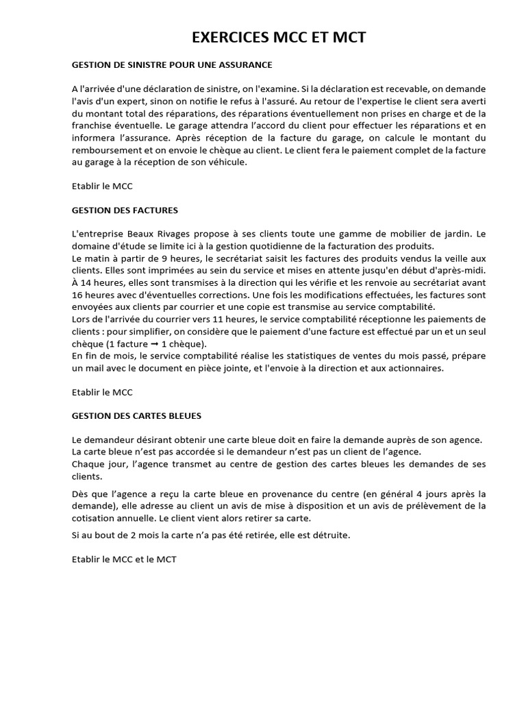 Exercices MCC MCT 2024 2025 | PDF | Business | Finance & Money Management