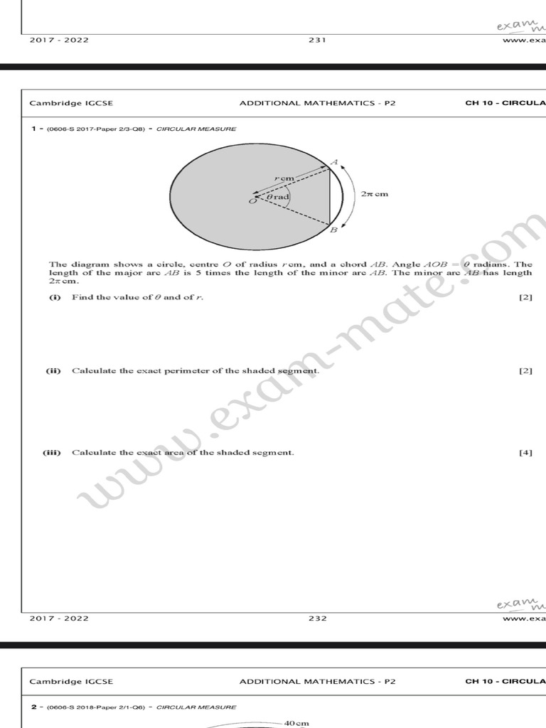 Circle Measure - Add Math IGCSE PDF | PDF