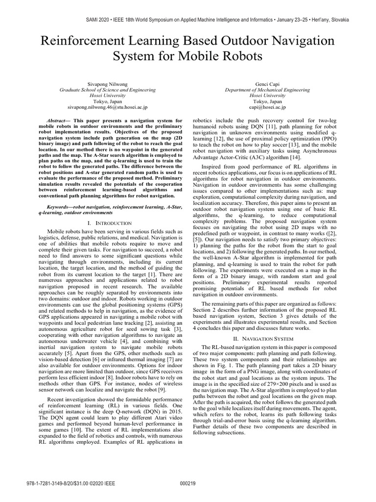 Reinforcement Learning Based Outdoor Navigation System For Mobile Robots | PDF