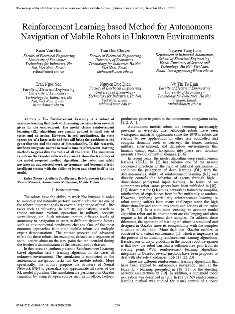 Reinforcement Learning Based Method For Autonomous Navigation Of Mobile
