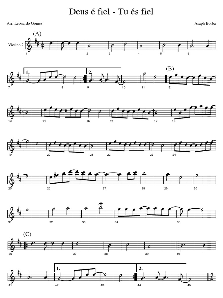 Deus É Fiel Tu És Fiel (Violino 2) | PDF