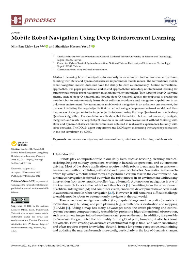 Mobile Robot Navigation Using Deep Reinforcement L Pdf