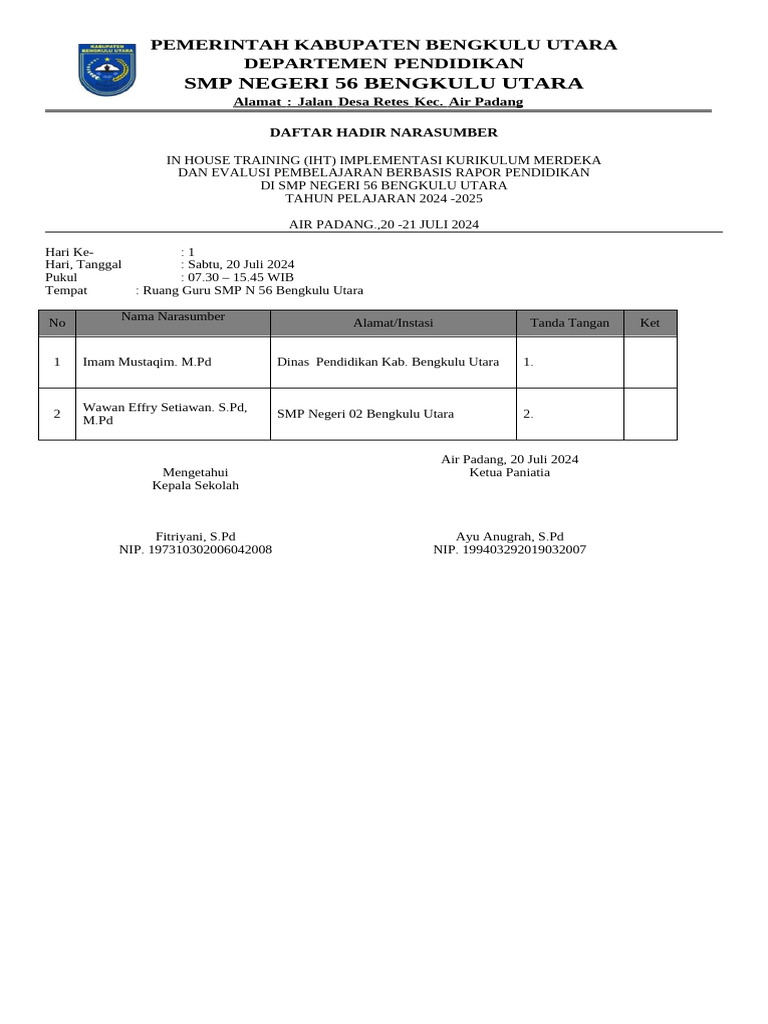 Absen Nara Sumber | PDF