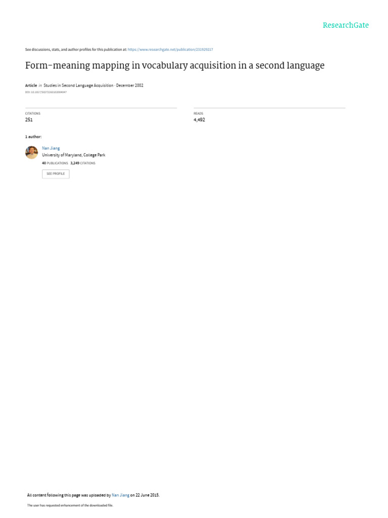 Form-Meaning Mapping in Vocabulary Acquisition in A Second Language | PDF