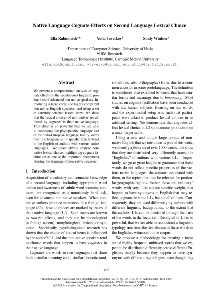 Native Language Cognate Effects On Second Language Lexical Choice | PDF